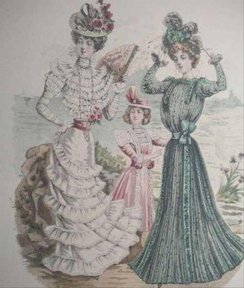 Старинная гравюра из французских журналов мод