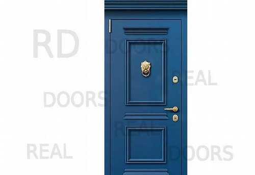 Синяя металлическая входная дверь для дома и дачи