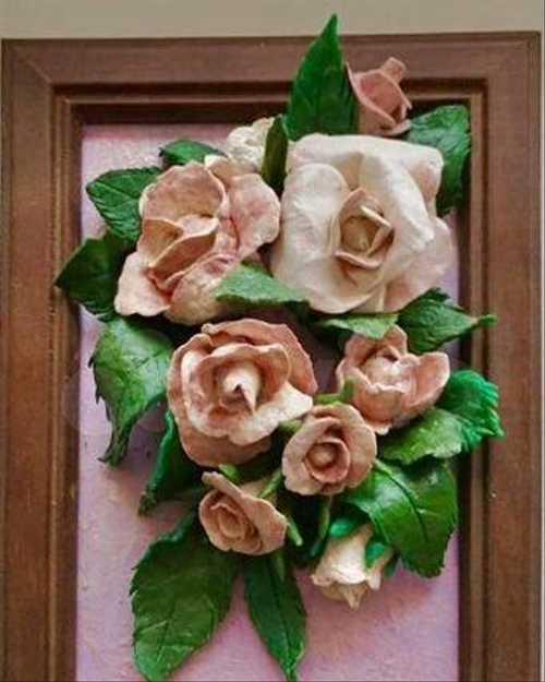 Картина 3d цветы роза холодный фарфор 12х17см