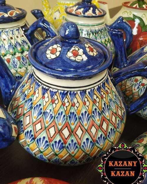 Чайник 2 л (Узбекская посуда) Синий, красный, гран