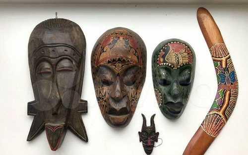 4 африканские маски + бумеранг