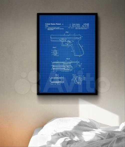 Плакат "Просто Постер" Пистолет Глок 60x90 в раме