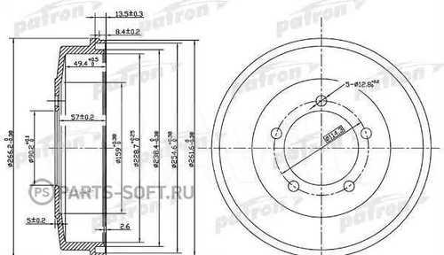 Patron PDR1002 Барабан тормозной задн mitsubishi Galant VI USA 97-03, Eclipse G3/G3, chrysler Sebring Coupe 95-05 \ dodge Avenger 95-99, Stratus 95-05