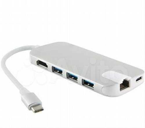 USB-концентратор 8 портов Type-C Red Line Multiport adapter Type-C 8 in 1 (3xUSB 3.0, USB Type-C, hdmi, SD/microSD, RJ-45) Silver ут000013432
