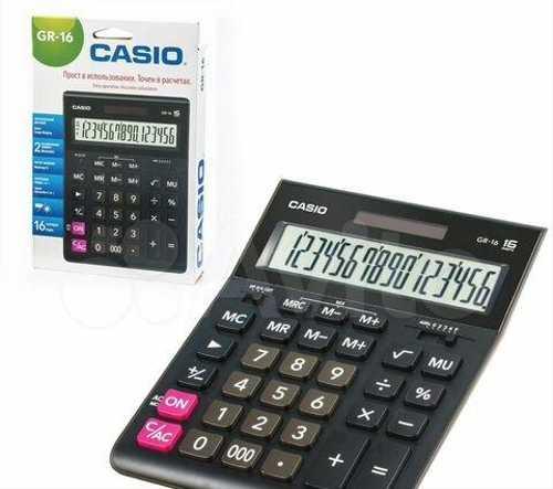Калькулятор Casio настольный, 16 разрядов, двойное питание, 209х155 мм, черный (GR-16-W-EP)