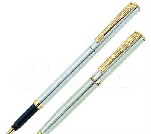 Набор подарочных ручек Pierre Cardin шариковая ручка и ручка-роллер, корпус серебристый, латунь, цвет чернил синий (PC0865BP/RP)
