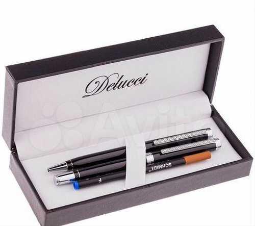Набор ручек Delucci "Classico": ручка шариковая, 1 мм и ручка-роллер, 0,6 мм, синие, корпус черный, подарочная упаковка (CPn 12029)