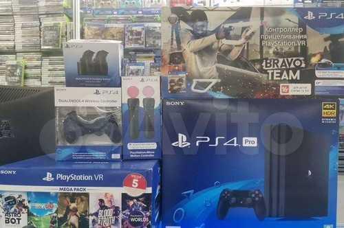 Sony PlayStation 4Pro+VR шлем5 игр+Ps muve+ Аim co