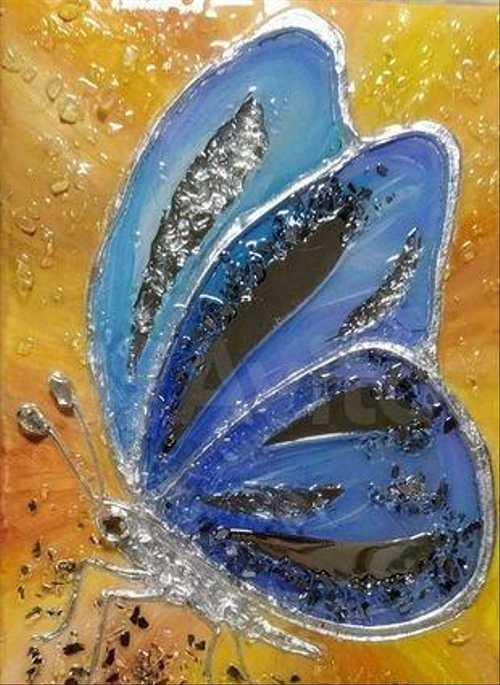 Картина голубая зеркальная бабочка