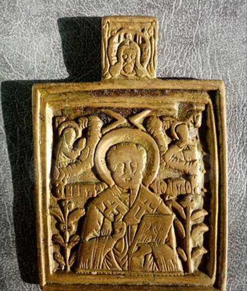 Икона бронзовая старинная Николай чудотворец