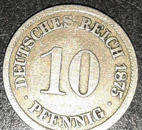 Монета (Deutsches reich) 10 пфенигов 1875 г. JJ