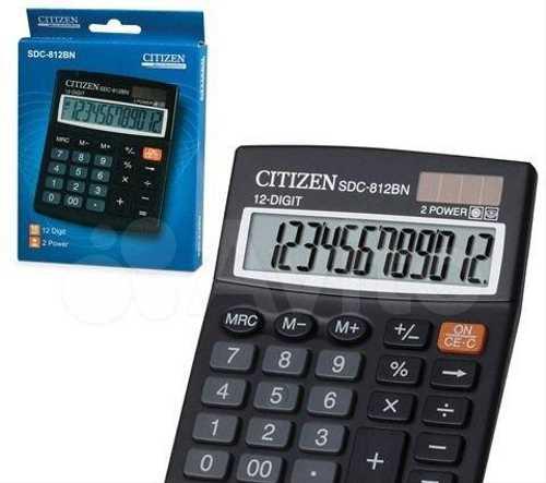 Калькулятор Citizen настольный, 12 разрядов, двойное питание, 125x102 мм (SDC-812BN)