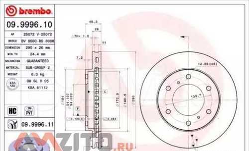 Brembo 09999611 диск тормозной mitsubishi pajero 0