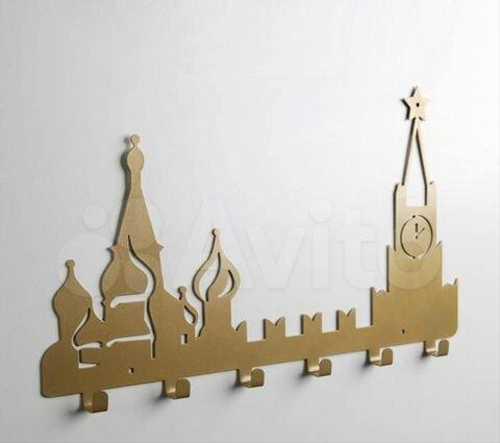 Вешалка интерьерная настенная на 6 крючков "Москва", цвет золотой