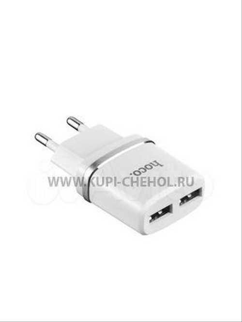 Сетевой адаптер 2USB 2.4A Hoco C12 White