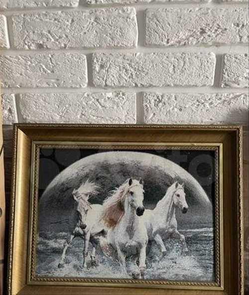 Картина текстильная габелен кони лошади