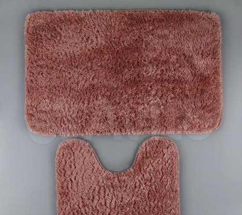 Набор ковриков для ванны и туалета Доляна "Пушистик", 2 шт: 38х49, 49х79 см, цвет коричневый