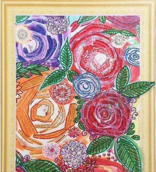 Алмазная картина с фигурными стразами Винтажные цветы 40х50