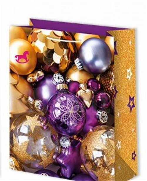 Пакет подарочный Новогодние шары 18х23 см, фиолетовый