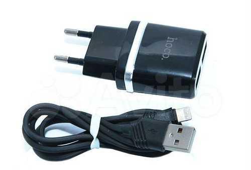 Сзу USB 2.4A 2 выхода hoco C12 кабель Apple 8Pin черный