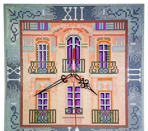 Алмазная мозаика часы Дом с мезонином 30х30