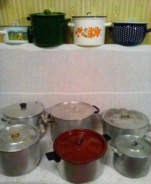 Советские кастрюли, сковородки, жаровня, чугуны