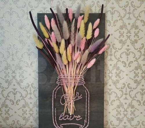 Картина букет стринг арт, string art, сухоцветы