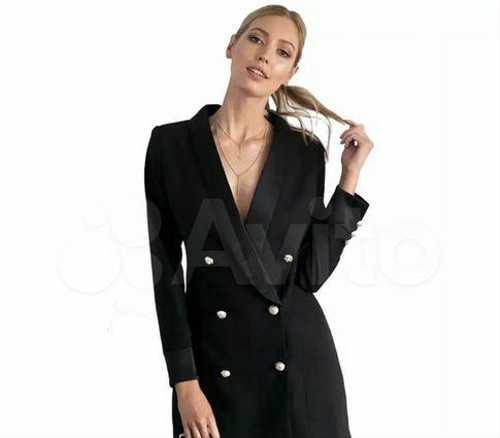 Новое черное платье-пиджак в стиле Balmain M