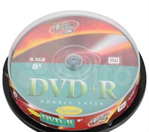 Диски DVD+R VS, 8,5 Gb, 8x, Cake Box двухслойный, vsdvdprdlcb1002, 10 штук