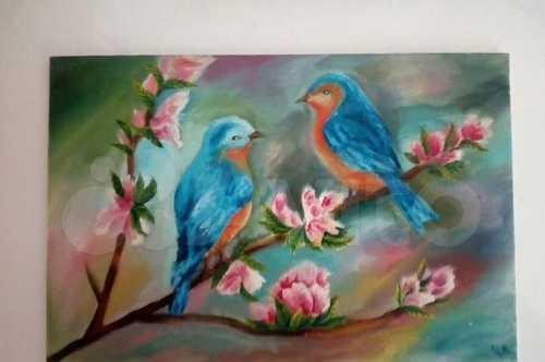 Картина маслом «милые птички »