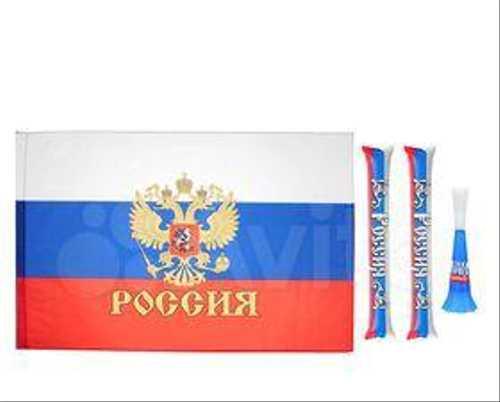Набор болельщика «Россия- чемпионка», палки-стучалки, дудка, флаг 60х90 см
