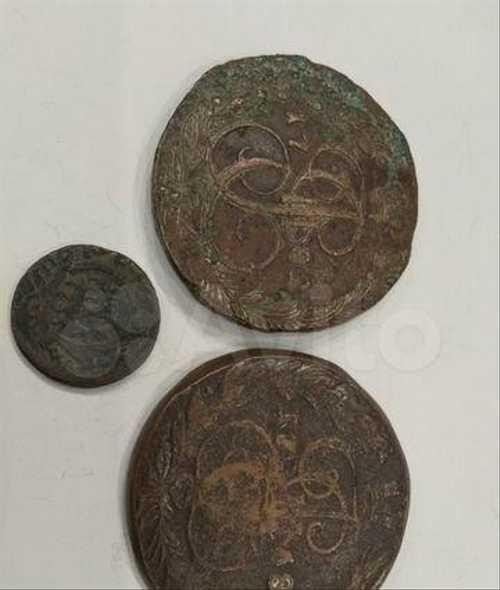 5 копеек 1768, полушка 1736