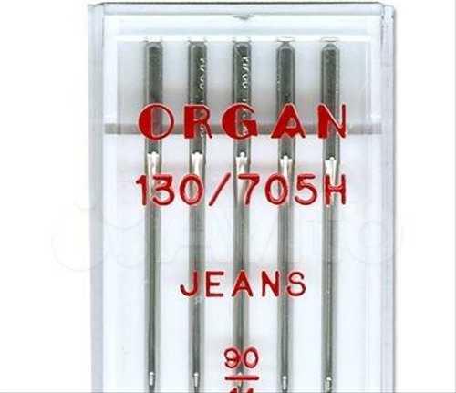 Иглы для бытовых швейных машин "Organ Needles" (для джинсы), №110, 5 штук, арт. 130/705H