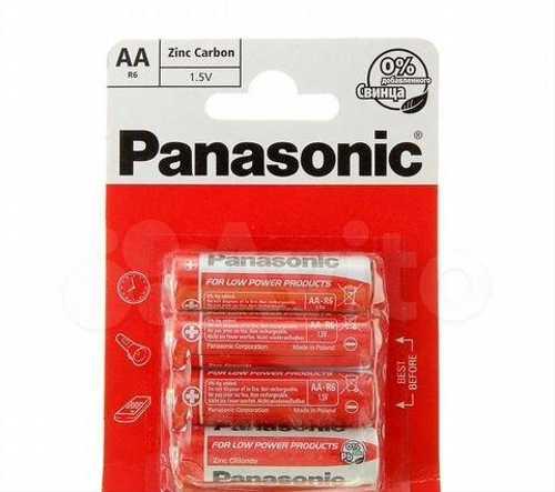 Батарейка солевая Panasonic Zinc Carbon, AA, R6-4BL, 1.5В, блистер, 4 шт