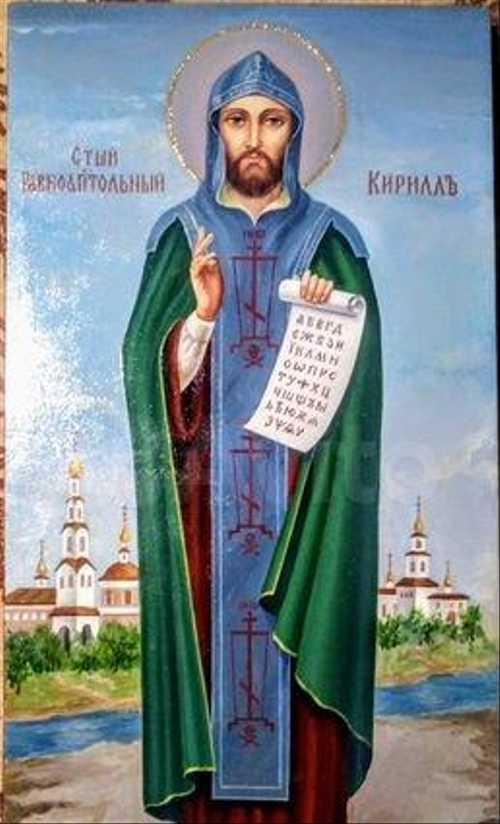 Икона рукописная "Равноапостольный Кирилл"