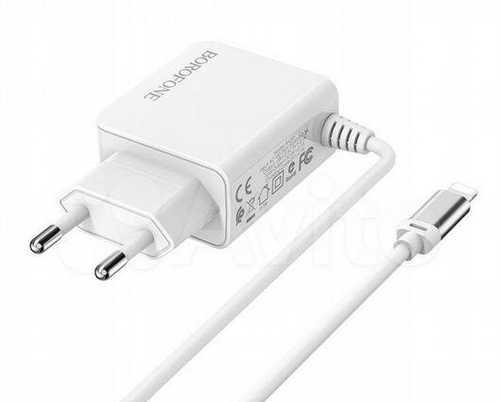 Сзу USB 2.1A 2 USB порт borofone BA35A Brilliant кабель Apple 8Pin белый