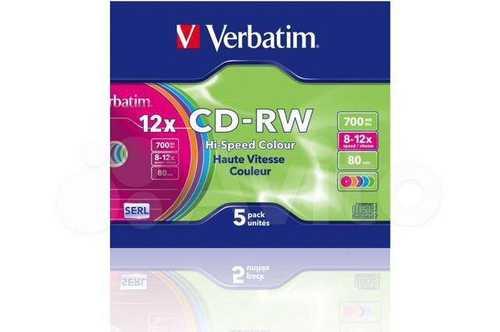 Диск CD-RW Verbatim 700 Mb 12x Slim Case (5) Color