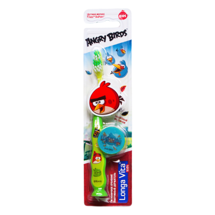 Longa Vita Зубная щетка Angry Birds с защитным колпачком арт. AB-1 1 шт