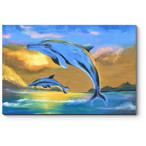 Модульная картина Дельфины на закате, масло 40x27