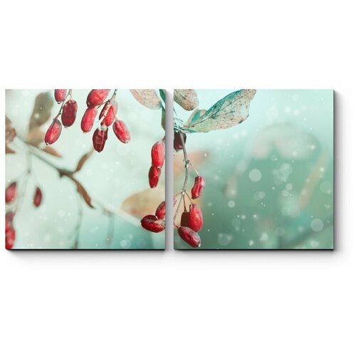 Модульная картина Красные ягоды, припорошенные снежком 40x20