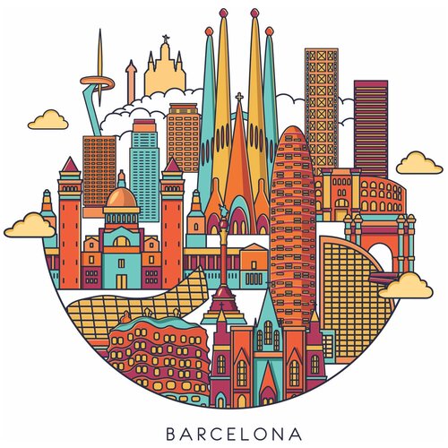 Постер / Плакат / Картина Разноцветная Барселона 40х50 см в подарочном тубусе