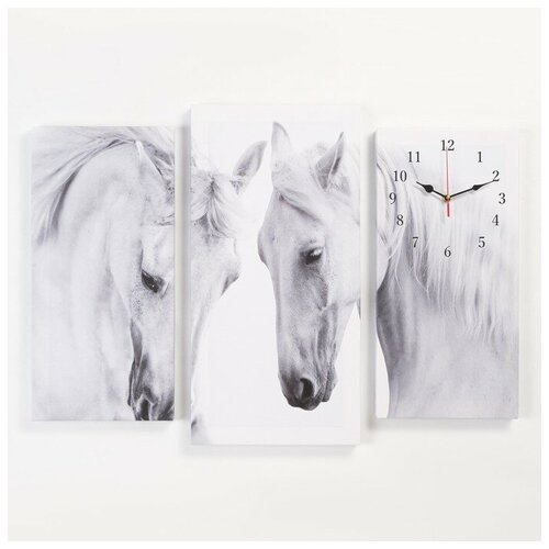 Часы настенные модульные, серия: Животные, "Лошади", 60 х 80 см