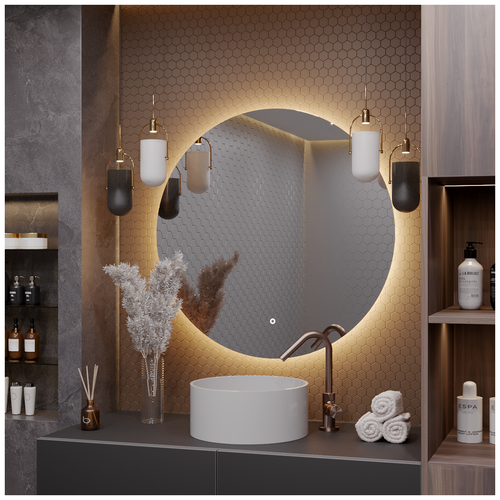 Зеркало круглое "парящее" Муза D75 для ванной с тёплой LED-подсветкой