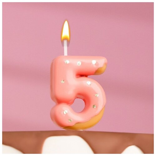 Свеча в торт "Клубничная глазурь", цифра "5", розовая. 3,8 см