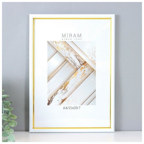 Фоторамка пластик "мирам" 21х29,7 см, (A4) белый (пластиковый экран)