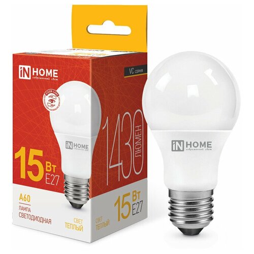 10шт. Лампа светодиодная LED-A60-VC 15Вт 230В Е27 3000К 1350Лм IN HOME