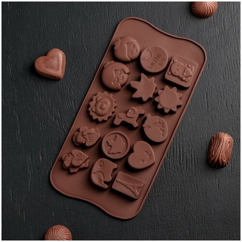 Форма для льда, шоколада, конфет и кондитерских изделий "Милости", 15 ячеек, 21 х 10 см, силикон, цвет шоколадный