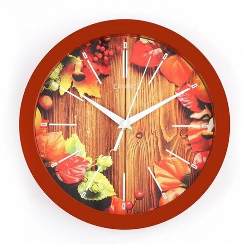 Часы настенные, серия: Природа, "Осенний гербарий", плавный ход, d=28 см 2436426