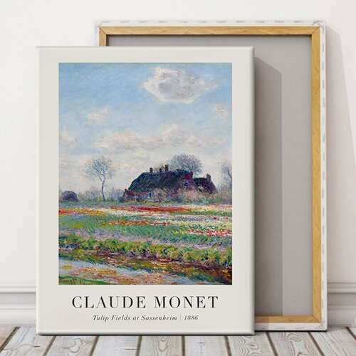 Картина на холсте 40х50 см "Клод Моне Поля тюльпанов репродукция", Большая картина для интерьера на стену, на подрамнике