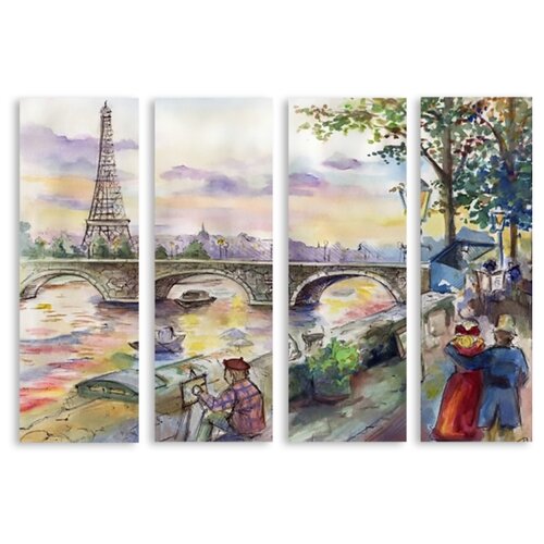 Модульная картина на холсте "Нарисованный Париж" 170x33 см